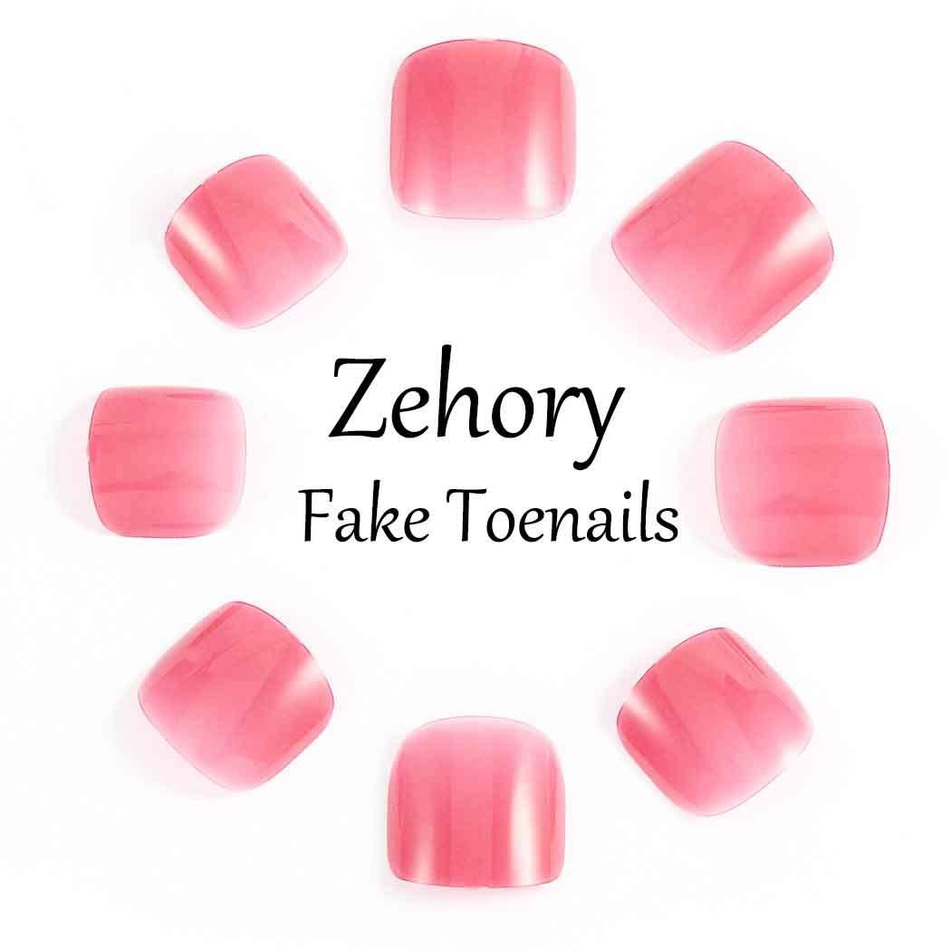 Zehory Glossy Fake Toenails - Square Acrylic Press On Toenails for ...
