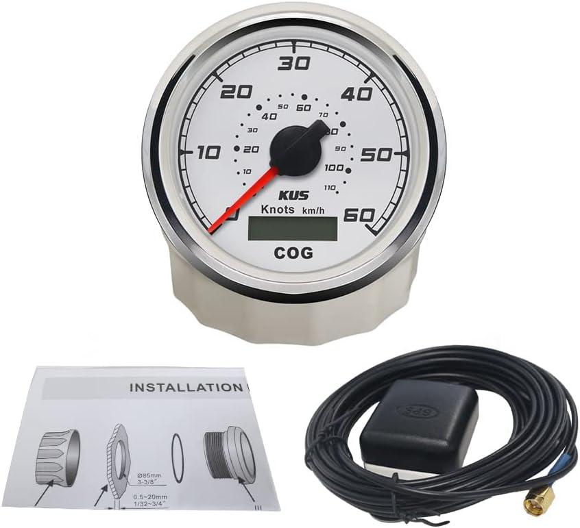 KUS GPS Speedometer Odometer Gauge 60 Knots for Boat Yacht - 85mm 12V ...
