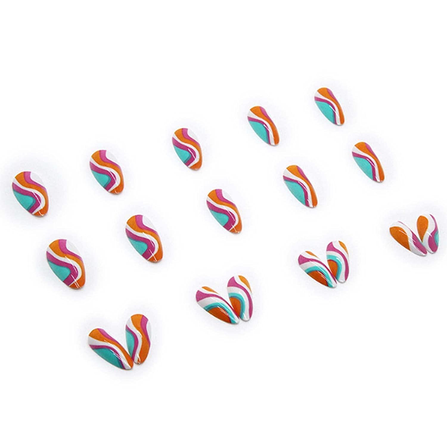 Kamize Colorful Almond Press-On Nails | 24PCS Medium Acrylic Swirl ...