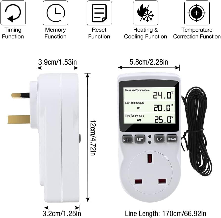 Gobesty Digital Temperature Controller Thermostat Outlet Socket 230 V ...