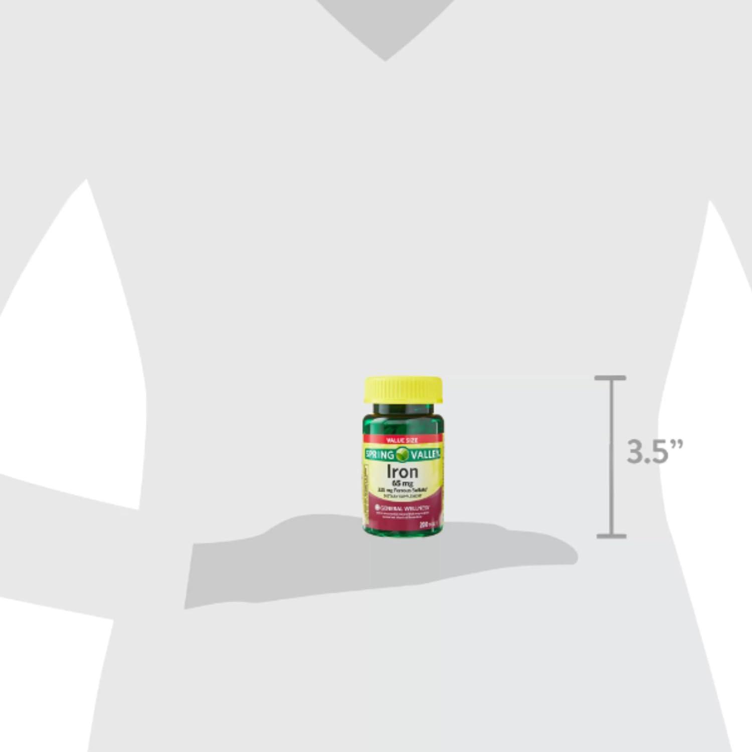 Spring Valley Iron Tablets 65mg 200 Count Value Size (Pack of 2) + Me ...