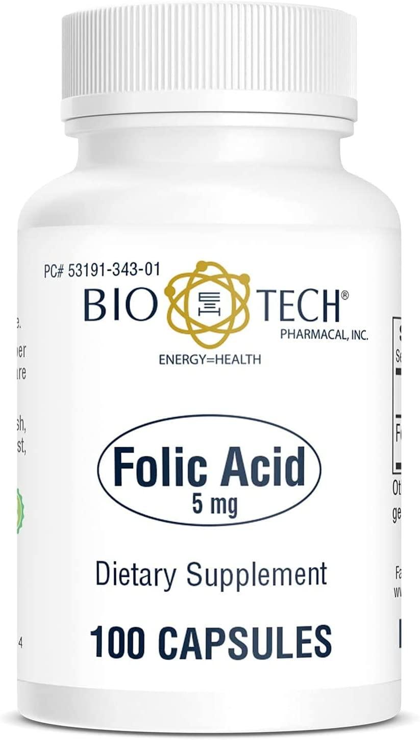 Bio-Tech Pharmacal Folic Acid 5mg - 100 Count | High-Quality Supplement ...