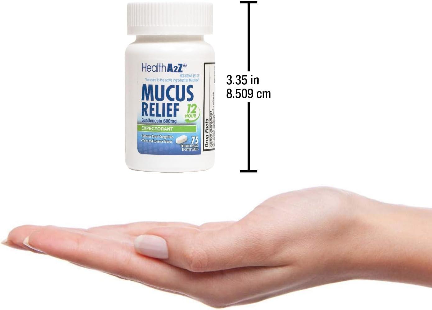 HealthA2Z Mucus Relief Guaifenesin 600 mg 75 Tablets | 12 Hour ...