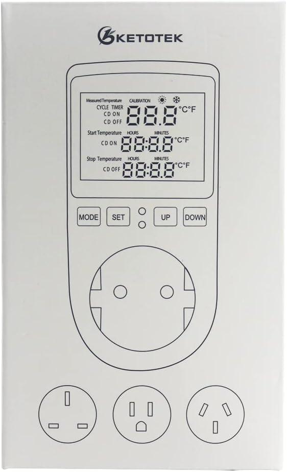 Ketotek Digital Thermostat Temperature Controller 16A | Waterproof Sensor for Brewing Aquariums ...