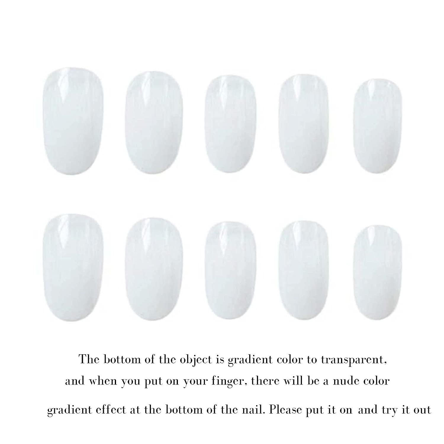 Kamize Medium Gradient Almond Fake Nails - Milky White Acrylic False ...
