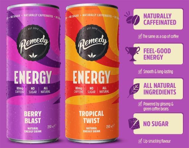 Remedy Natural Energy Drink - Tropical Twist & Berry Blast Mixed Pack ...