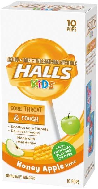 HALLS KIDS Sore Throat & Cough Pops - 10 Individually Wrapped Pops (2 ...