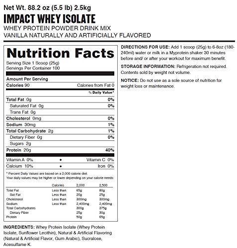 Vanilla Impact Whey Isolate Powder 5.5 lbs - 100 Servings | Myprotein ...