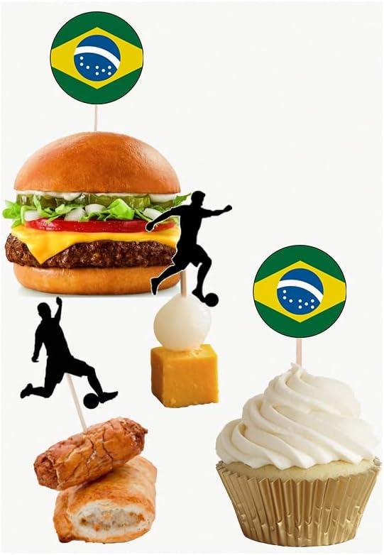 Brazil Football Silhouette Flag Mix Party Food & Cupcakes Picks ...