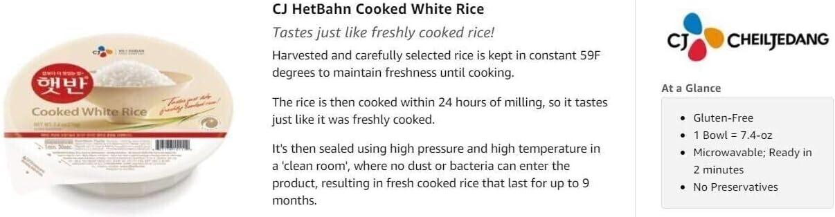 CJ Cooked Rice (Hetbahn) - Korean Microwavable Instant White Rice 210g ...