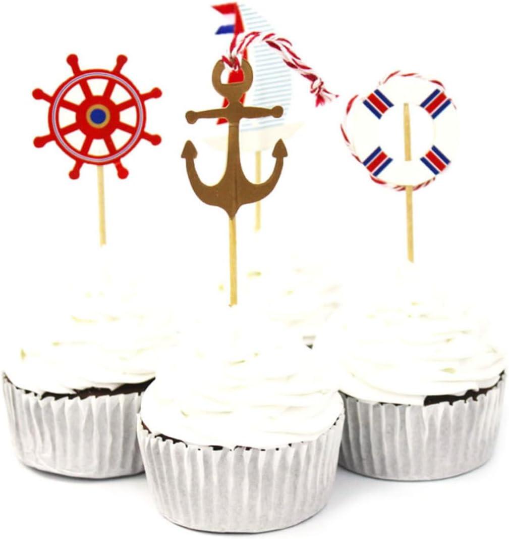 SWOOMEY 24pcs Nautical Cupcake Toppers Top Hat Nautical Theme Party ...