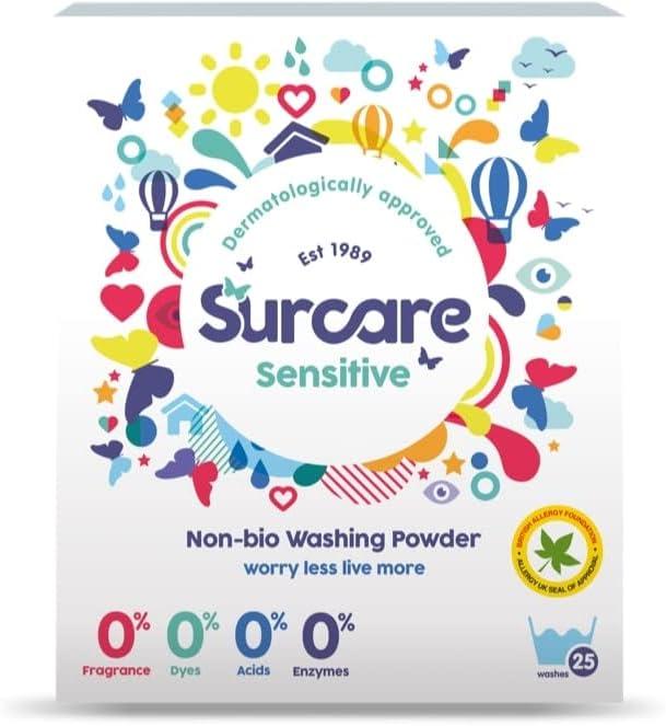 Surcare Sensitive Non Bio Laundry Powder 1.625kg - Unscented - Pack of ...