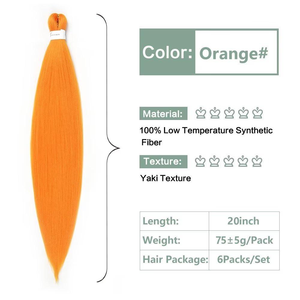 YDDM Pre-Stretched 20-Inch Orange Braiding Hair Extensions - 6 Pack ...