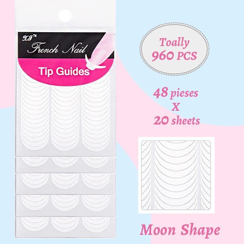 French Nail Stickers 960pcs | 20 Sheets Self-Adhesive French Manicure ...
