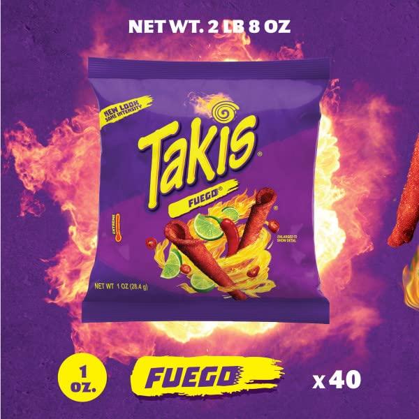 Takis Fuego Rolled Tortilla Chips - Box of 40 Individual 1oz Bags - Hot ...