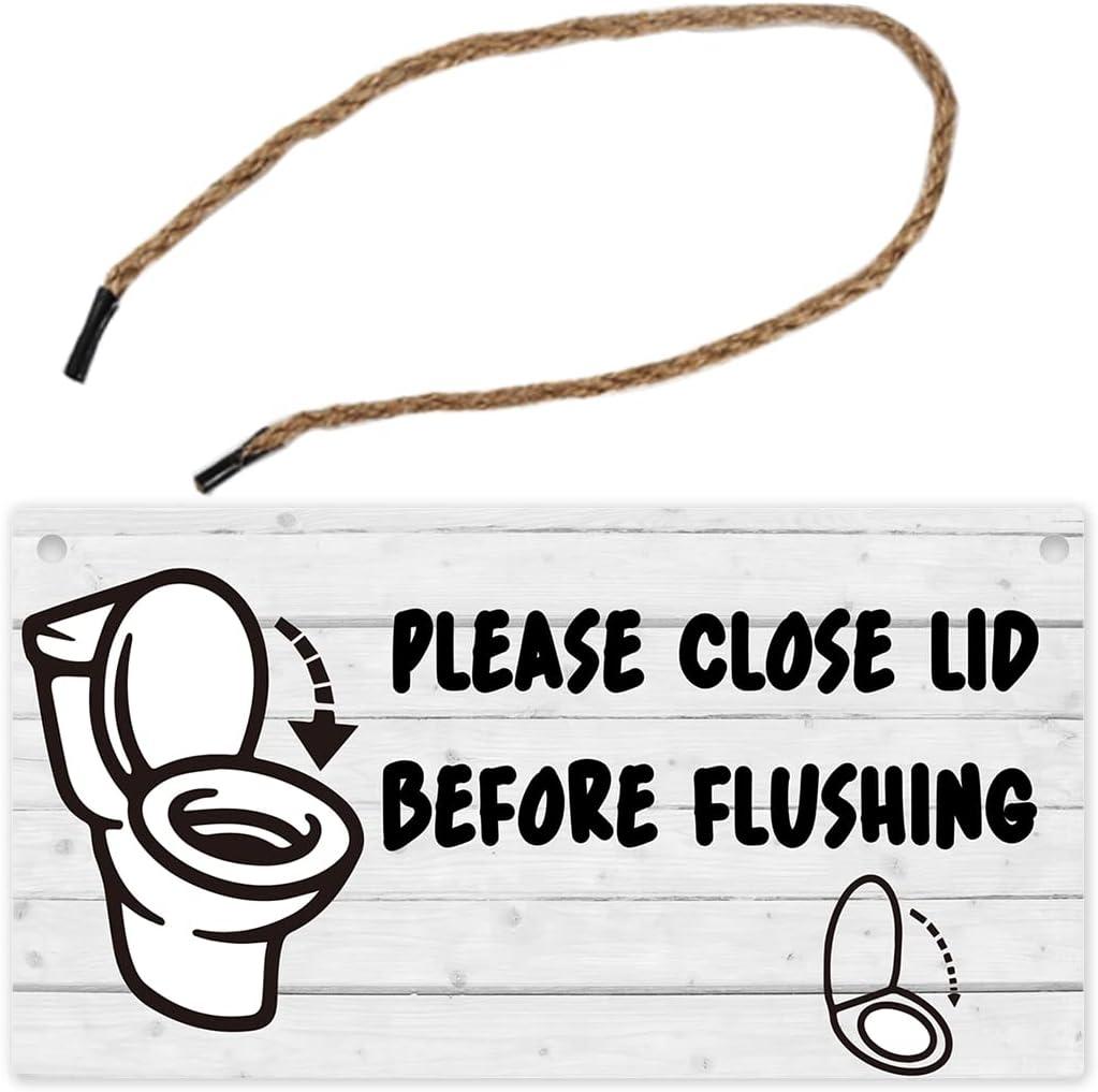 Wooden Bathroom Wall Art: Please Close Lid Before Flushing Sign | Buy ...