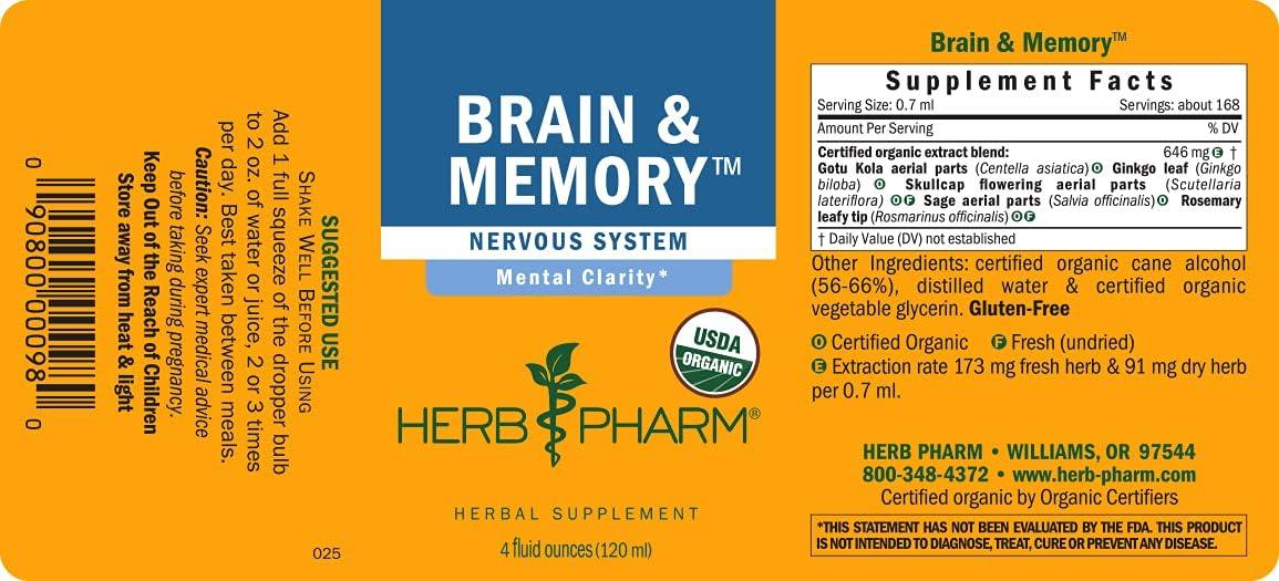 Herb Pharm Brain and Memory Liquid Herbal Formula with Ginkgo - Enhance ...