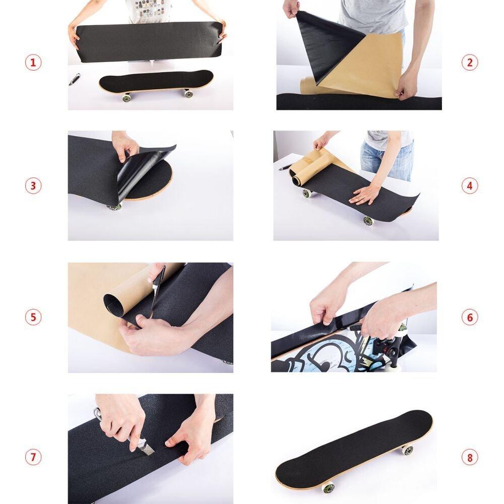 2 Pack 9x33 Skateboard Grip Tape Sheets - Bubble Free Waterproof Black ...