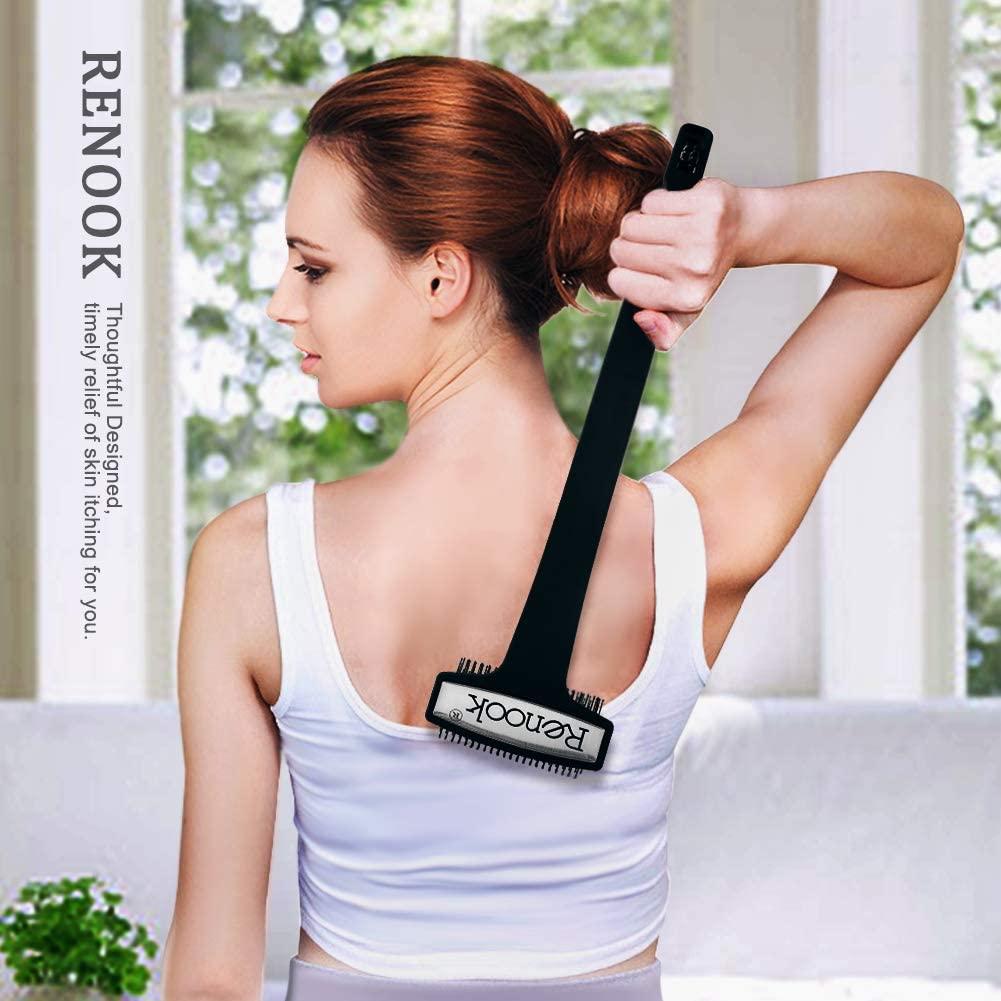 Renook Folding Back Scratcher With Oversized Bristled Head And Massage Rollers Exfoliating
