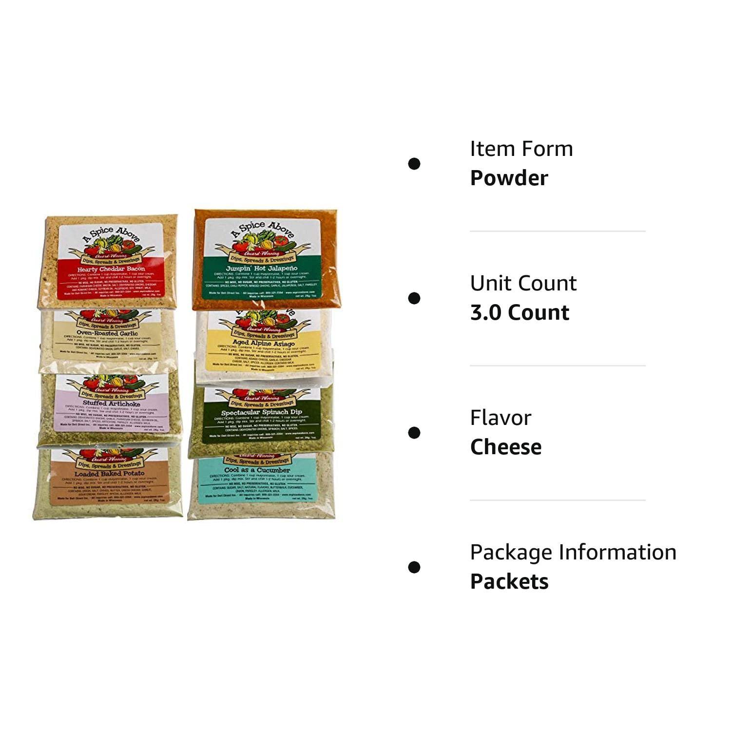 A Spice Above 8 Pack Variety of Gluten-Free Dip Seasonings - Easy ...