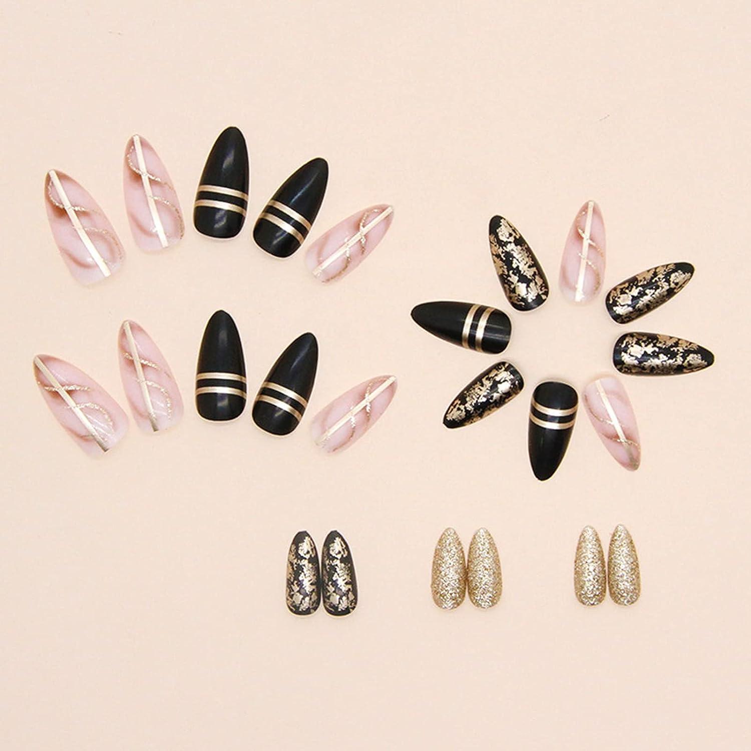 YOSOMK Medium Press on Nails Almond Fake Nails with Glitter Gold ...