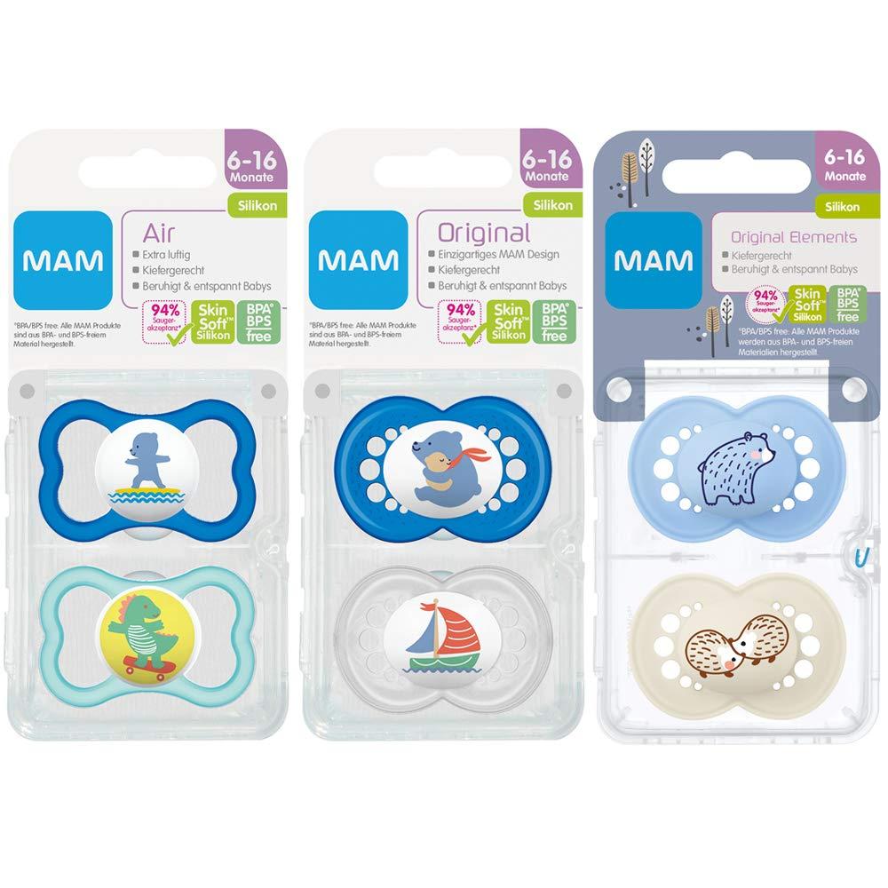 MAM Original & Air Silicone Pacifier Set for Boys (6-16 Months) | 6 ...