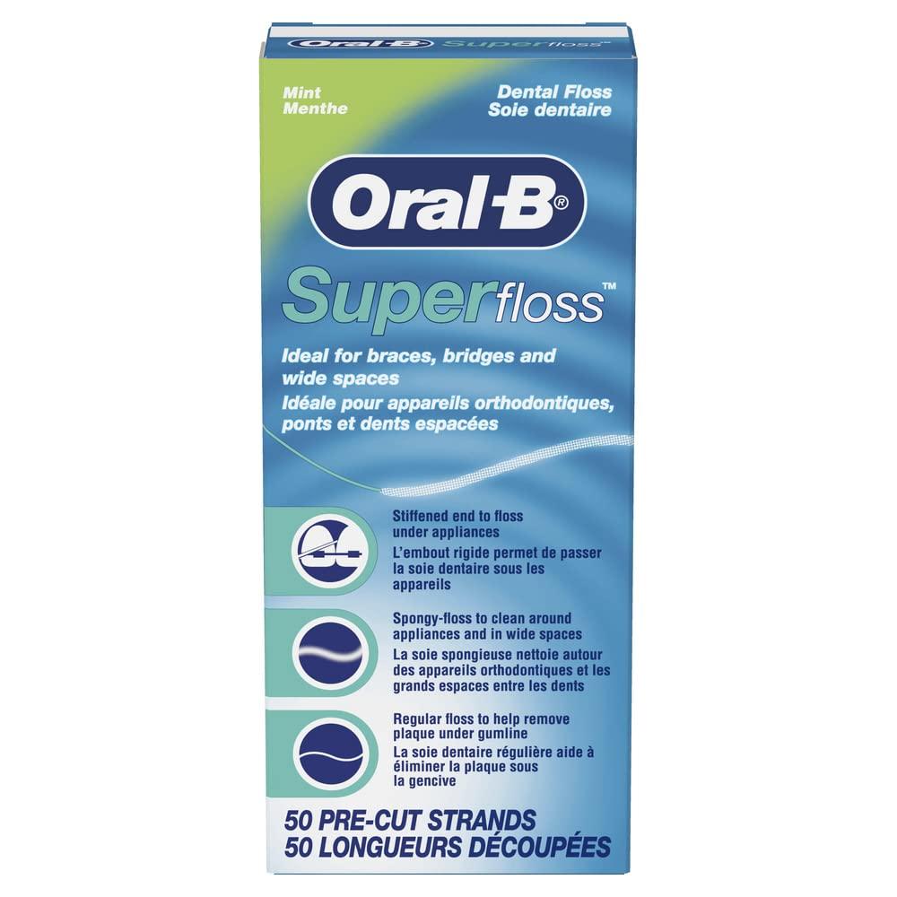 Oral-B Super Floss Mint Dental Floss Pre-Cut Strands 50 Count
