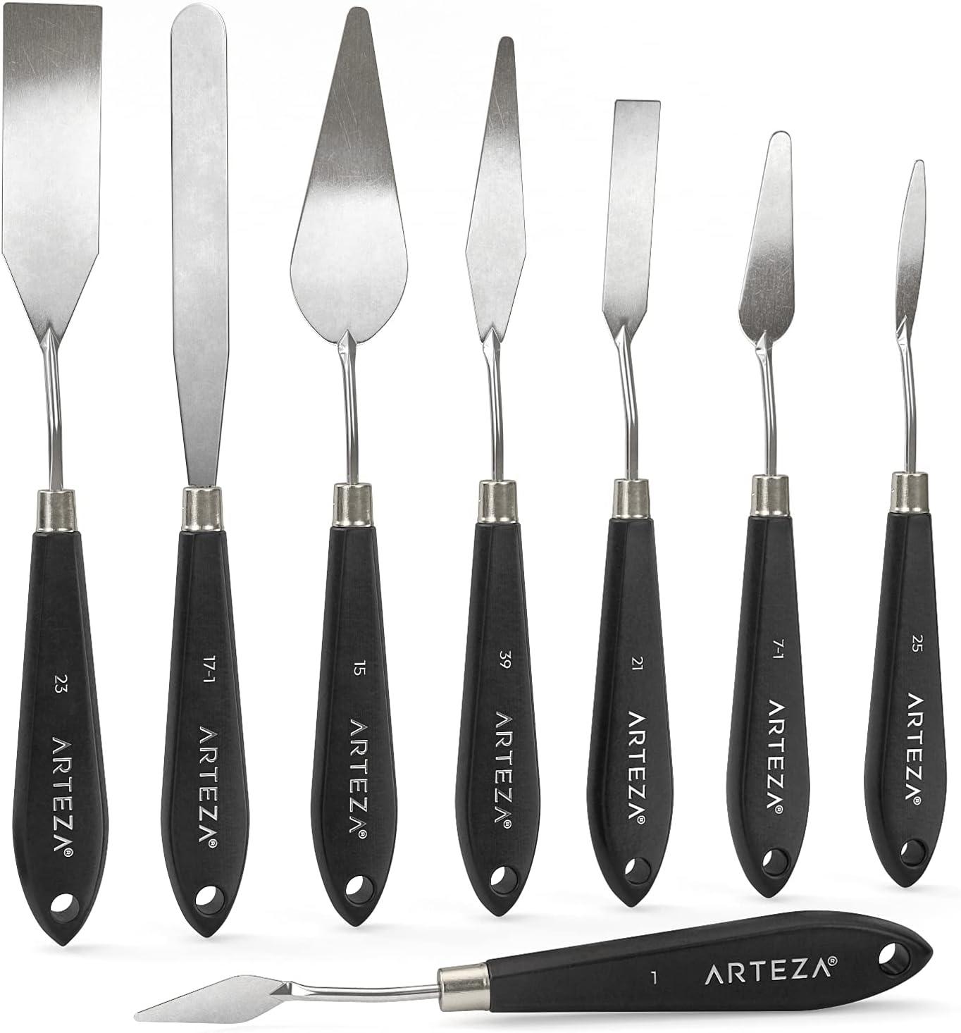 Arteza Palette Knives 8-Pack - Durable Stainless Steel Blades & Wooden ...