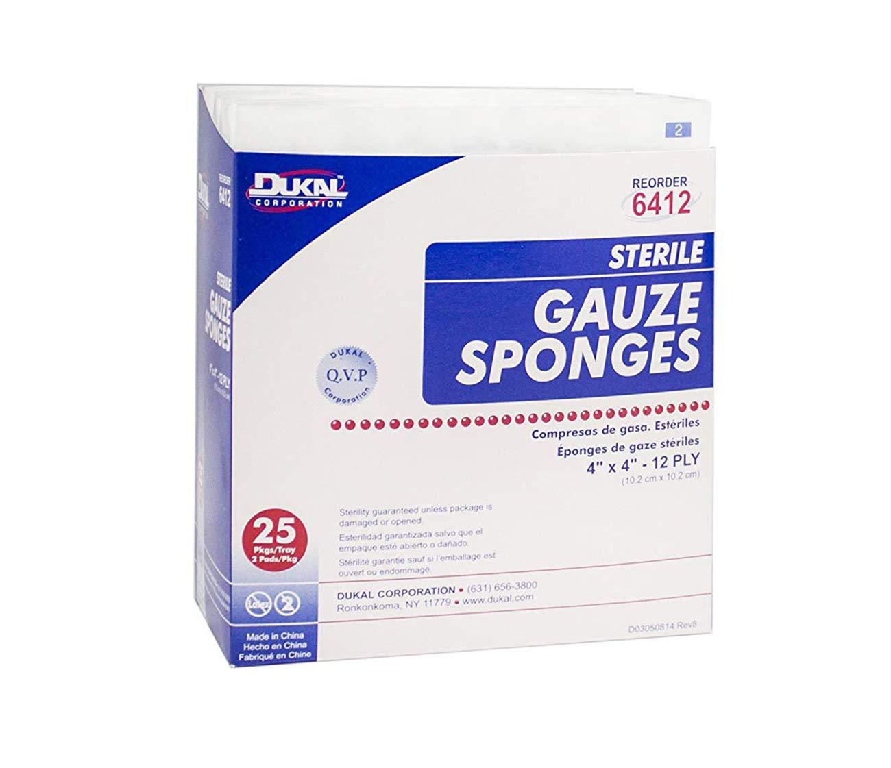 Dukal Sterile Gauze Sponge 4x4 12-Ply Model 6412 - Box of 50 | Buy Now with Express ...