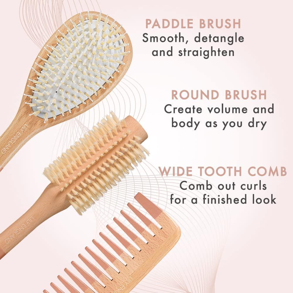 Lily England Rose Gold Wooden Hair Brush Set - Paddle & Round Brushes ...