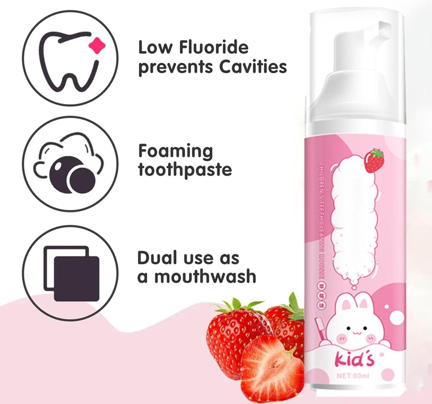 Kids Strawberry Foam Toothpaste - Low Fluoride, Natural Ingredients for ...
