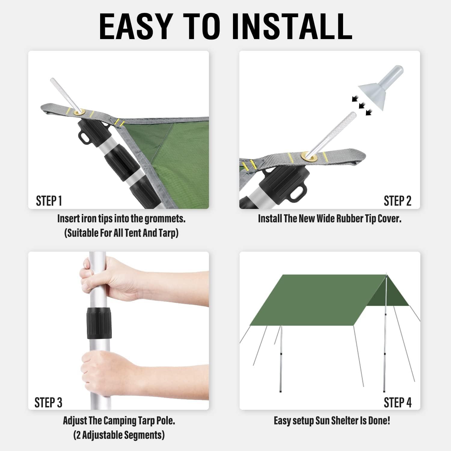 Grassman 7.5ft Aluminum Tarp Poles 2 Pack - Adjustable & Lightweight ...