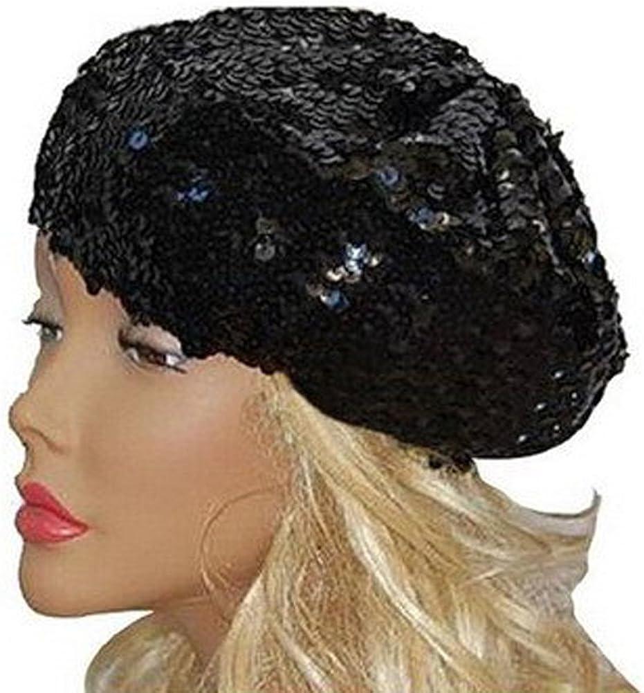CHUANGLI Sparkly Sequins Beret Hat Glitter Mermaid Cap for Dancing ...