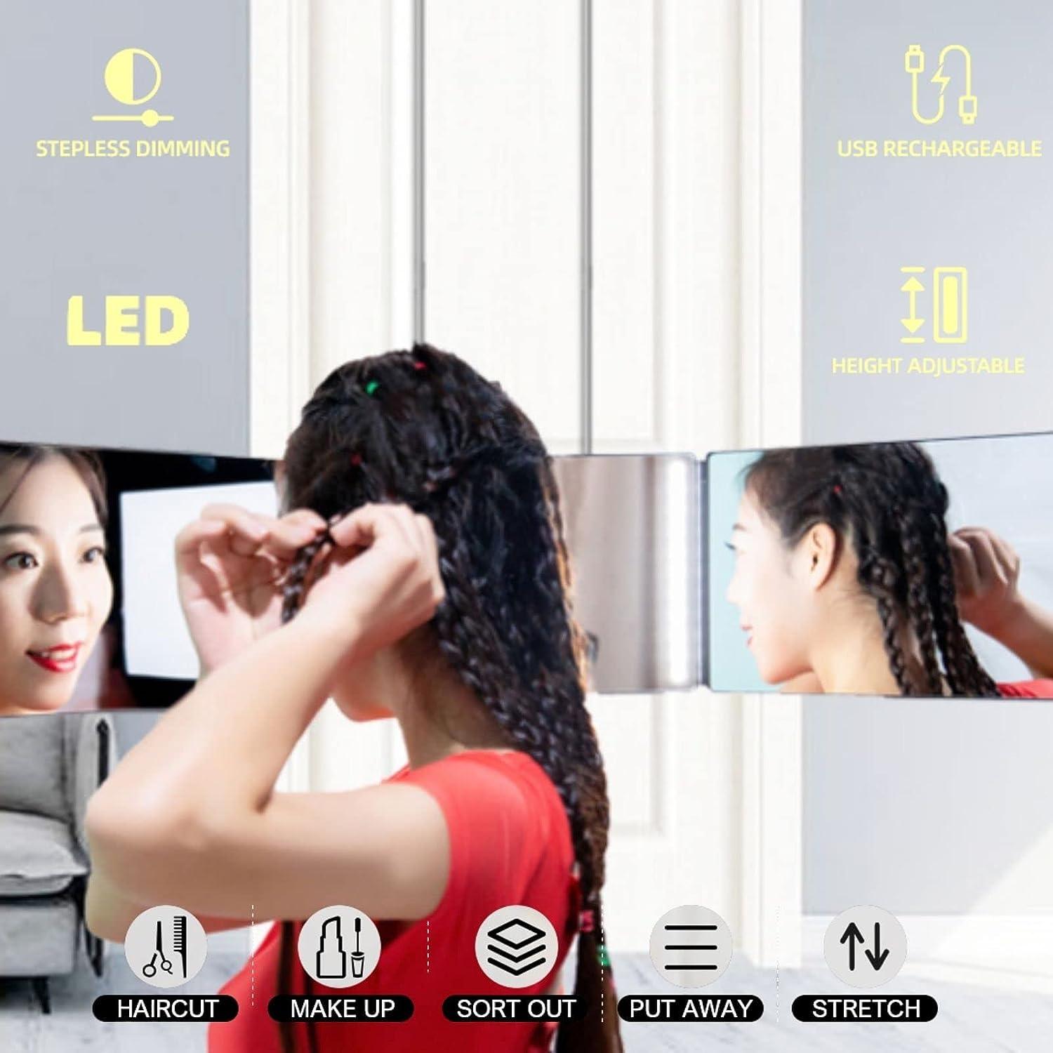 DQinLit Rechargeable Barber Mirror Light with LED Lights - 3 Way Self ...