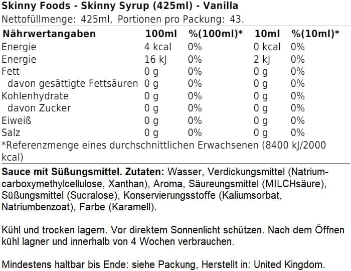 The Skinny Food Co Vanilla Skinny Syrup - 425ml (Pack of 1) | Zero ...