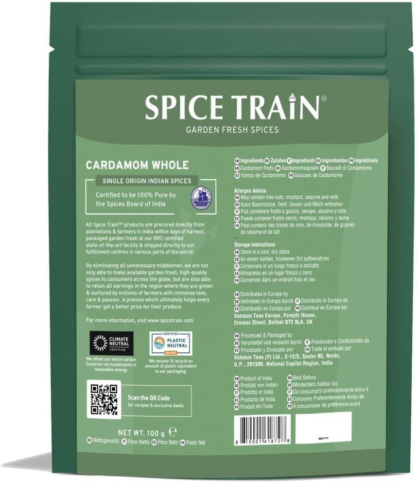 SPICE TRAIN Cardamom Pods (100g/3.53oz) - Large Green Elachi | Raw ...