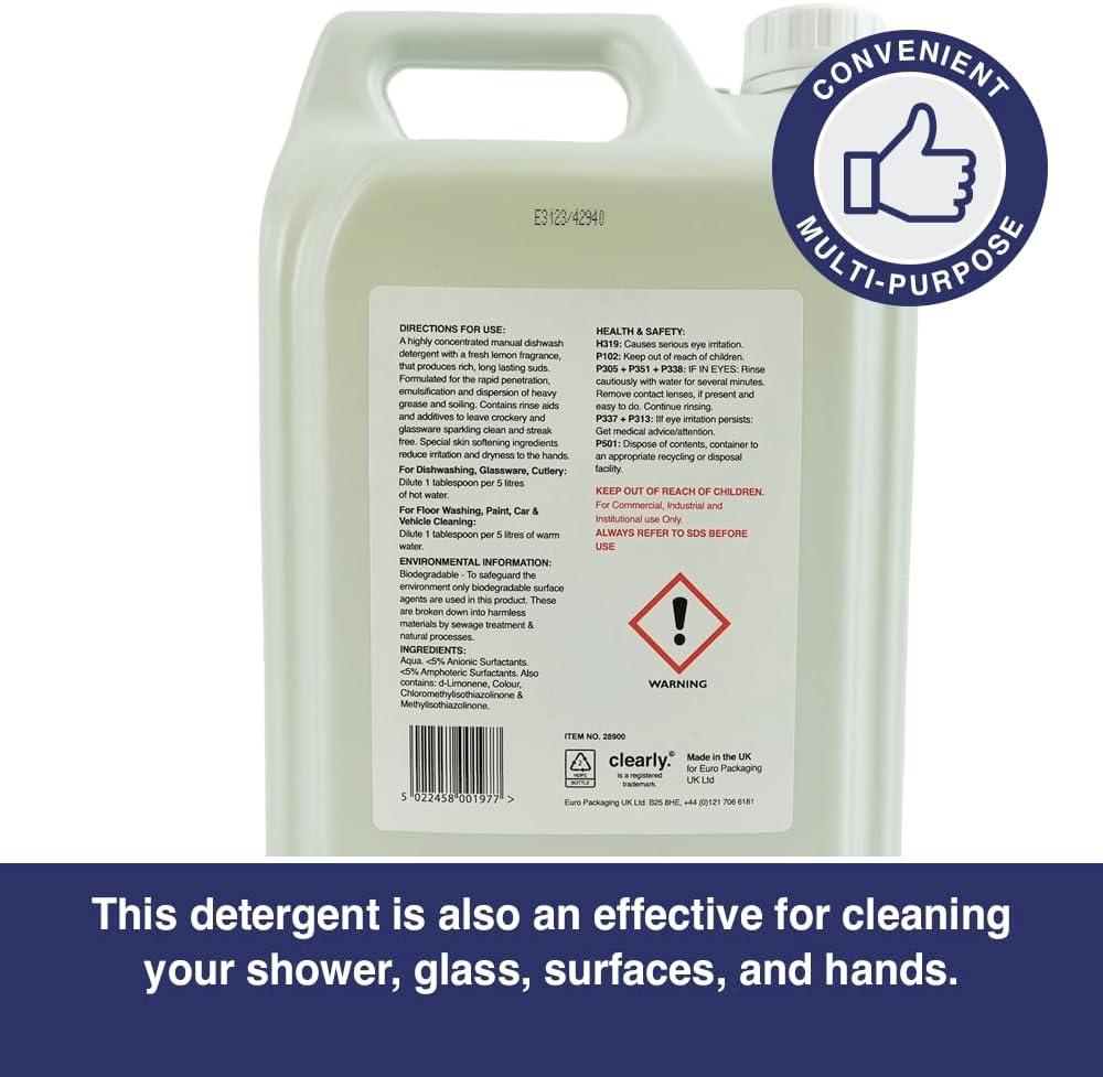 Clearly Washing Up Liquid 5L Concentrated Dishwashing Liquid Lemon ...