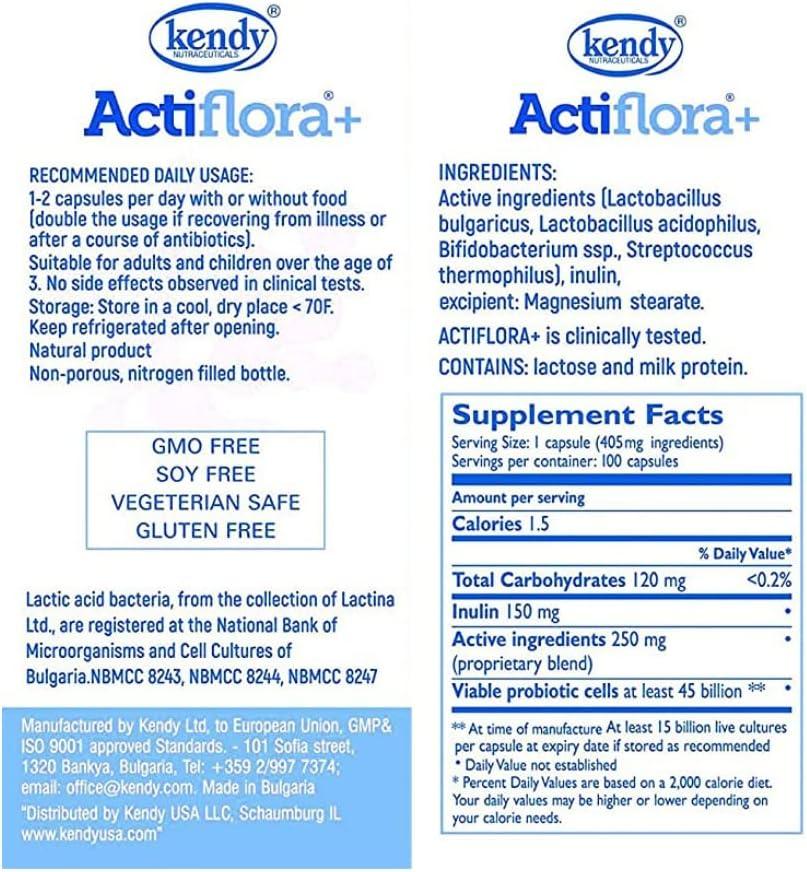 Actiflora + Synbiotic Kendy 100 VCaps - Premium PreProbiotic Supplement ...