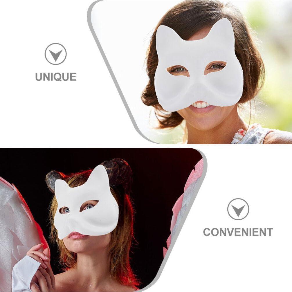 Magiclulu Cat Masks - 10 Piece White DIY Half-Face Masks for Halloween ...