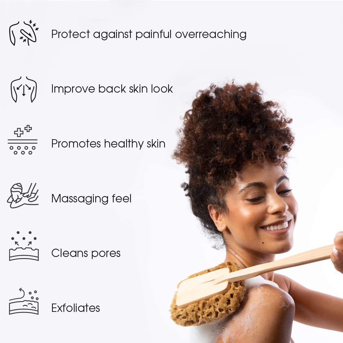Naroa Natural Back Sponge Scrubber for Shower | Long Handle Dry ...