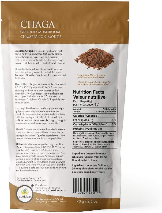 Ecoideas Wild Harvested Chaga Ground Mushroom 70 gram