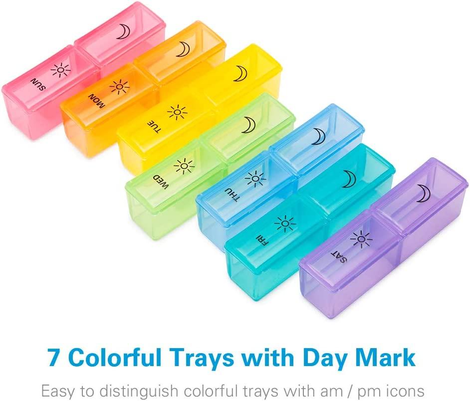 BUG HULL Large Weekly Pill Organizer - 2 Times a Day AM PM 7 Day Pill ...
