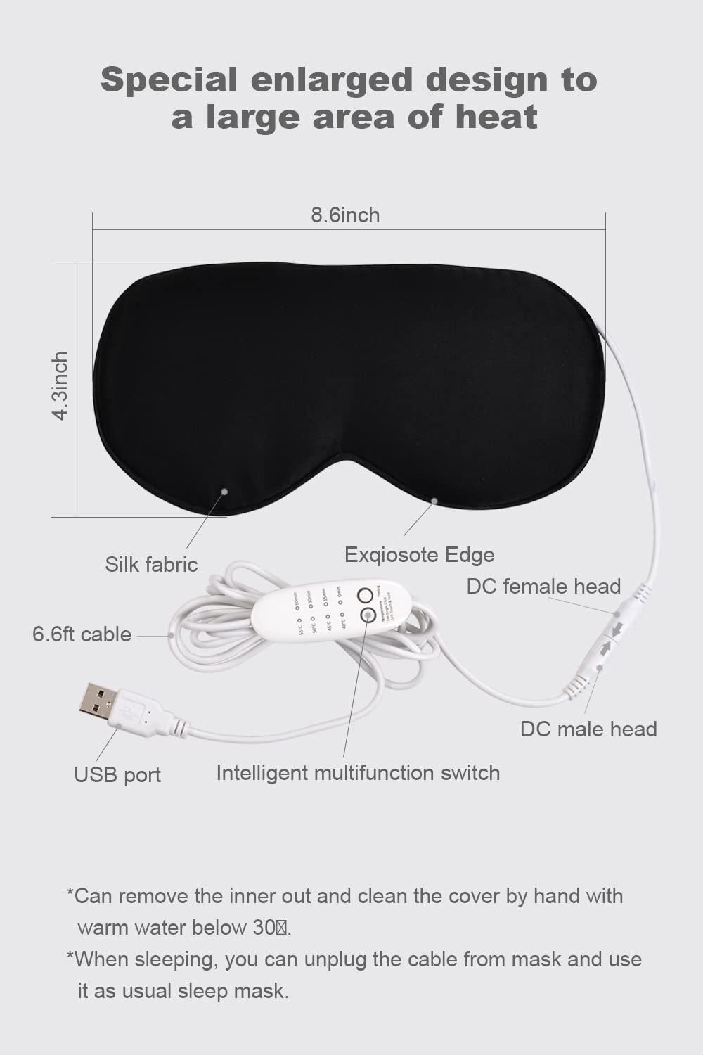 Emacombo Heated Eye Mask | Reusable USB Silk Steaming Eye Mask with ...