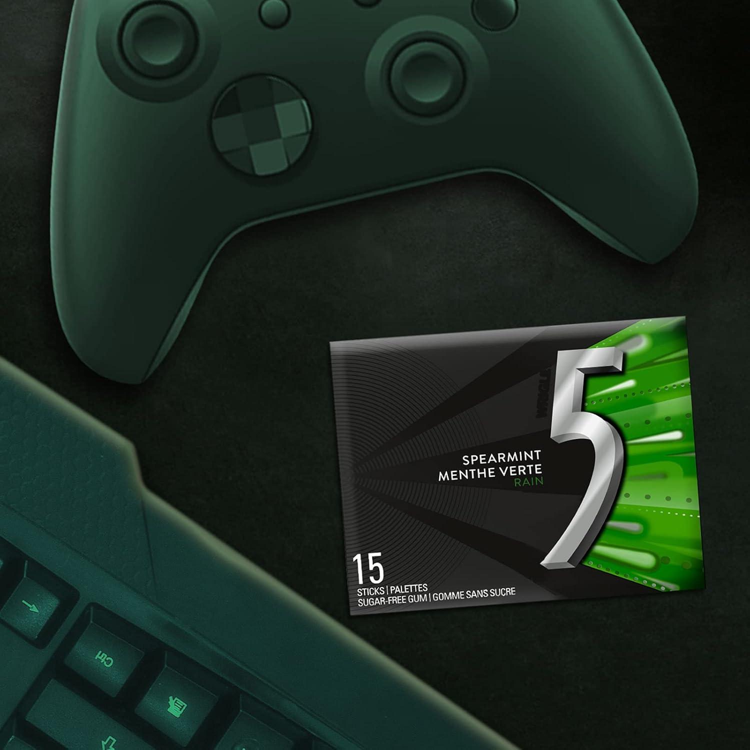 5 GUM Spearmint-Rain Flavoured Sugar Free Chewing Gum 15 Sticks 3 Packs ...