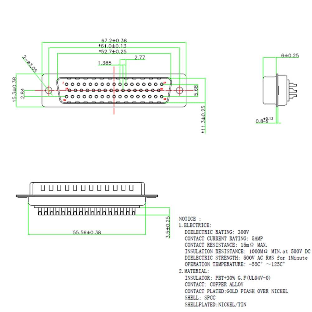 DB50 Solderless Connector D-SUB 50-pin Port Terminal Adapter HDB50 Breakout Board with nuts ...