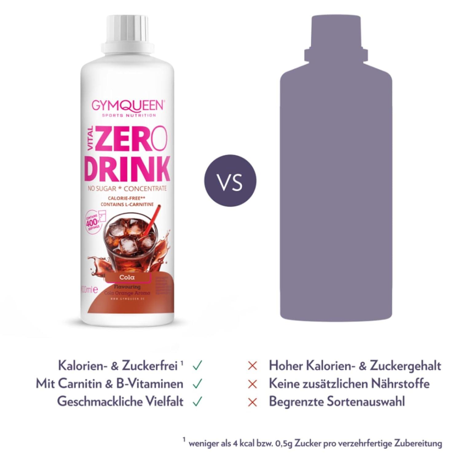 Buy Gymqueen Zero Drink Cola Cherry 1000ml - Low-Calorie Sugar-Free Beverage Concentrate with B ...