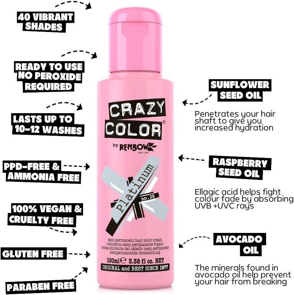 Renbow Crazy Color Semi Permanent Hair Color Cream Platinum No.28 100ml ...