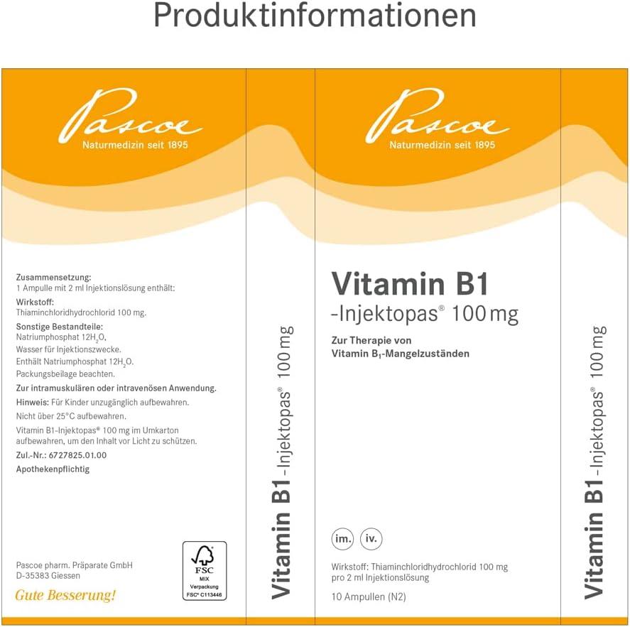 Buy VITAMIN B1 INJEKTOPAS 100 mg Injection Solution - 10x2 ml | Fast ...