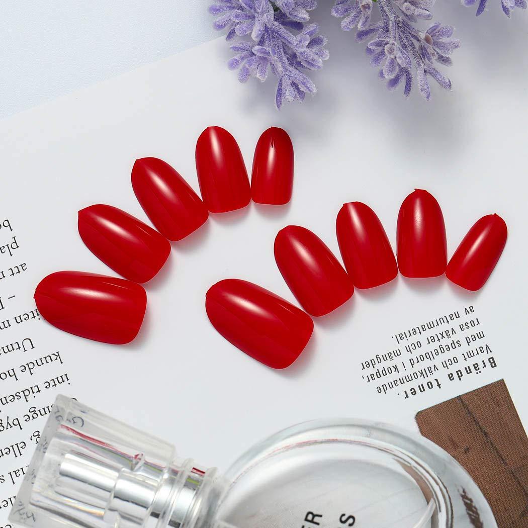 Yizaca Glossy Oval Red Short Press on Nails - 24Pcs Set D for Women and ...