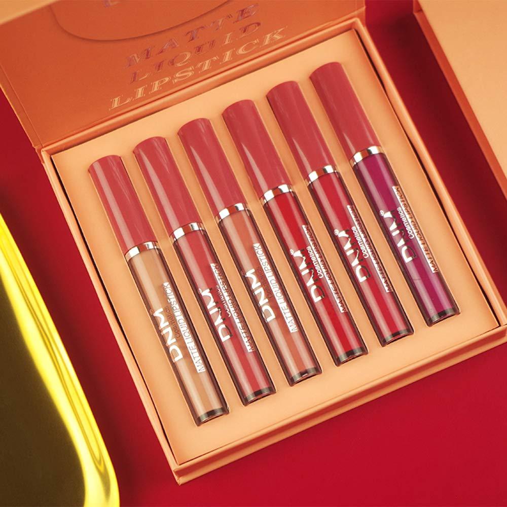 6pcs Matte Liquid Lipstick Set Long Lasting Waterproof Dark Red Lip